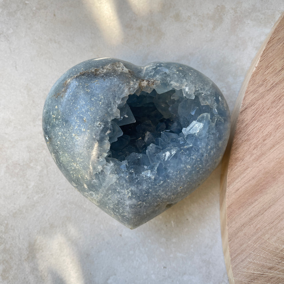 Celestite Heart Cluster – Milky Peach Studio